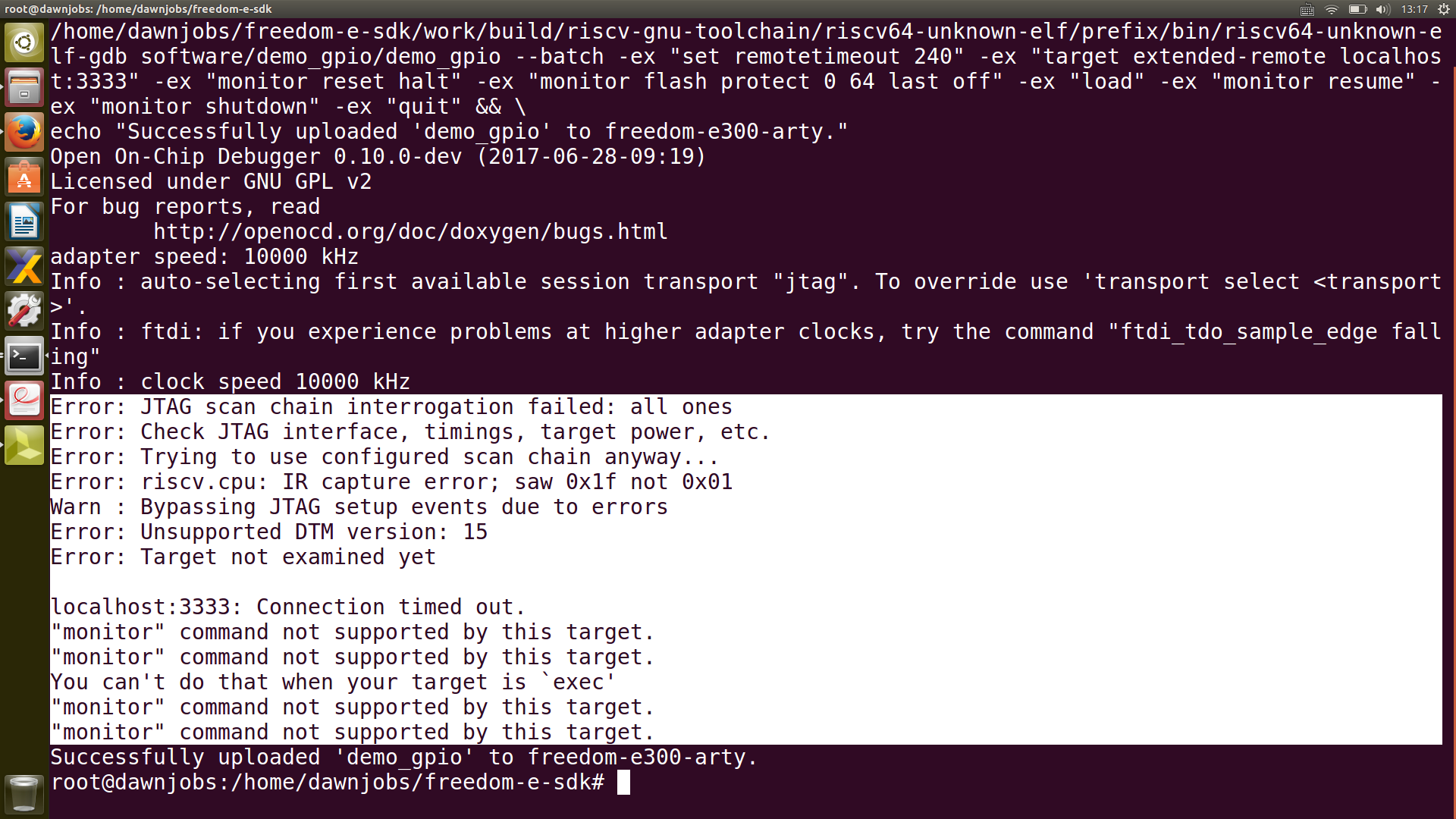 Not "ARM-USB-TINY-H" debuger,use sdk commands uploading programs to ...
