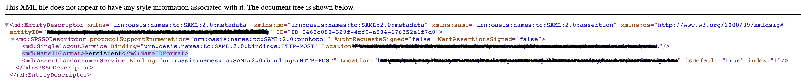 Adding Identity Provider SAML2 - Descriptor attribute md:NameIDFormat is not in uri format ...