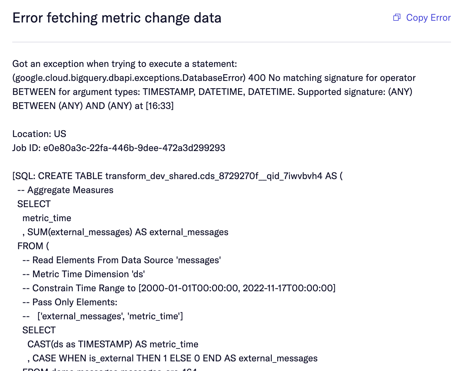 Show underlying error from query or execution by courtneyholcomb · Pull Request #348 · transform ...