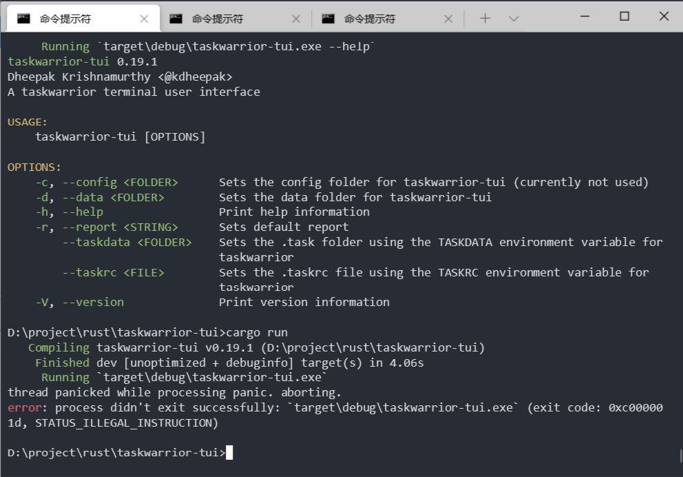 crash on windows 10 · Issue #401 · kdheepak/taskwarrior-tui · GitHub