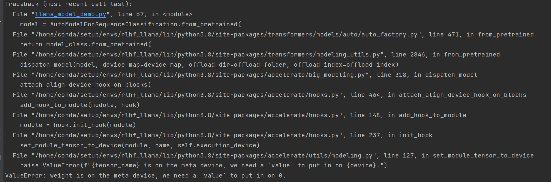 ValueError: weight is on the meta device, we need a 'value' to put in on 0 · Issue #364 ...