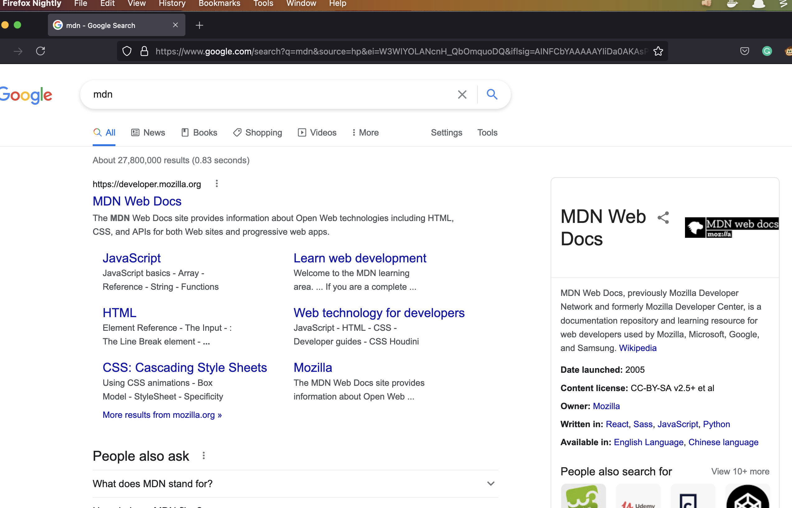 MDN description shows up as "A web testing deep dive: The MDN web ...