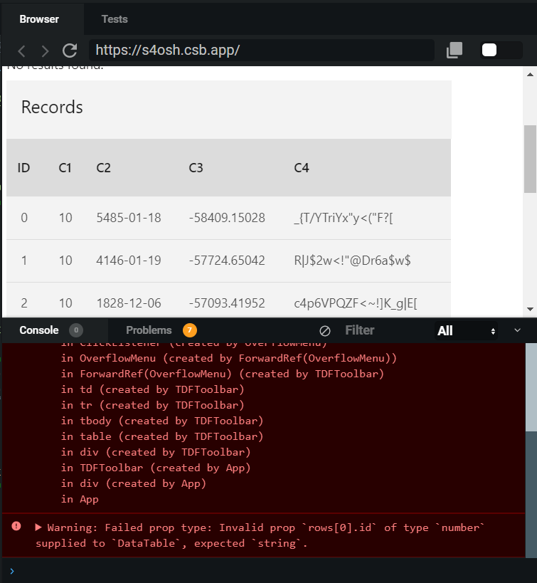 Datatable Warning Failed Prop Type Invalid Prop `rows[0]` Of Type `array` Supplied To
