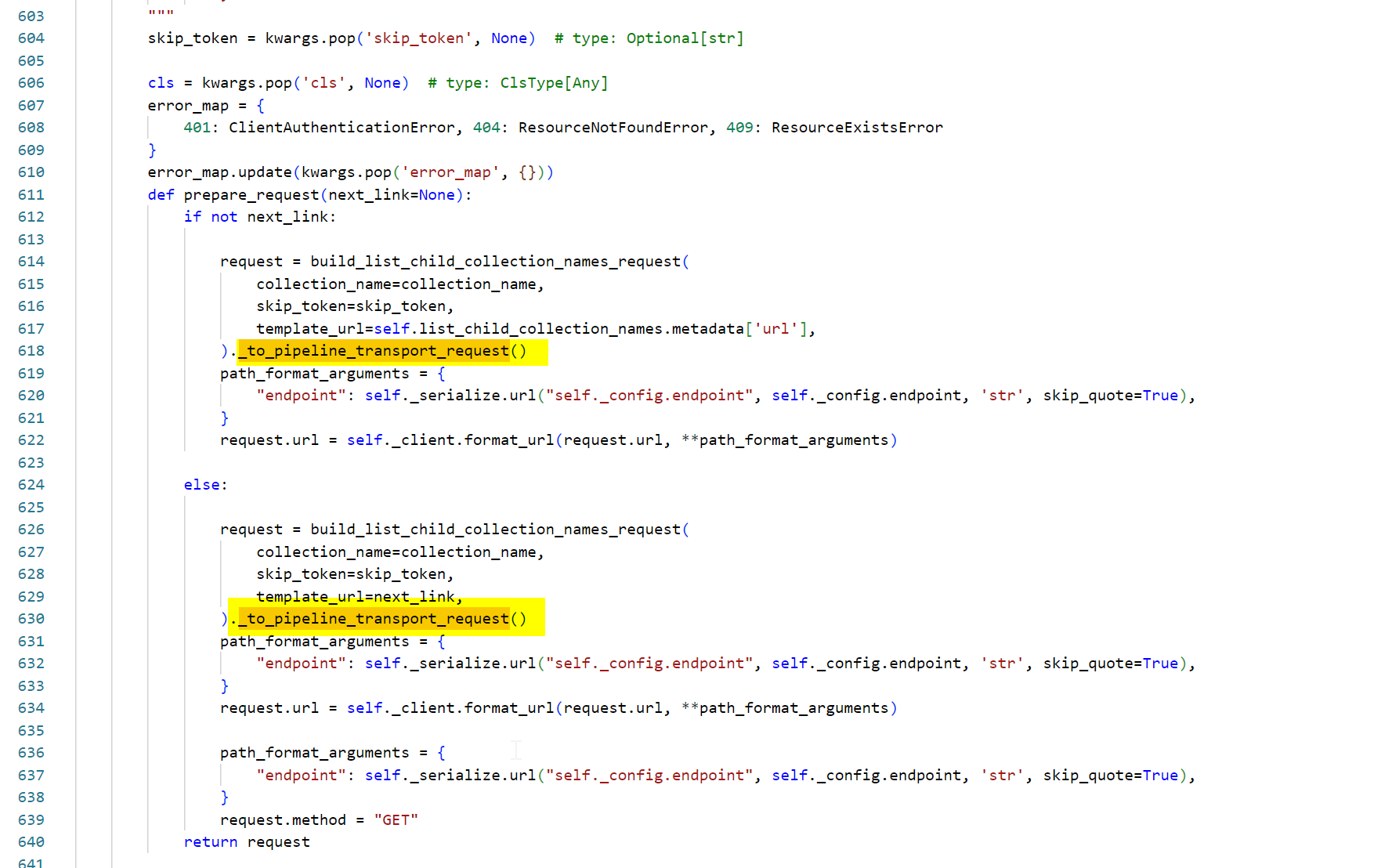 SDK calls HttpRequest._to_pipeline_transport_request() which is not a ...