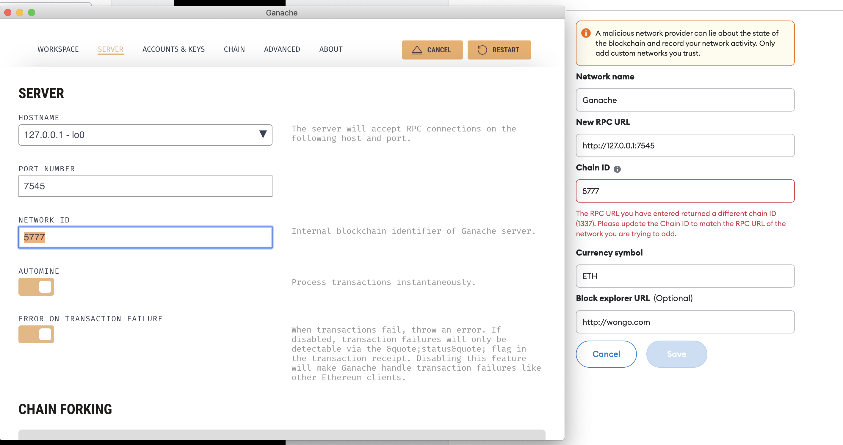Ganache not providing configured overridden chain id · Issue #5129 · trufflesuite/ganache-ui ...