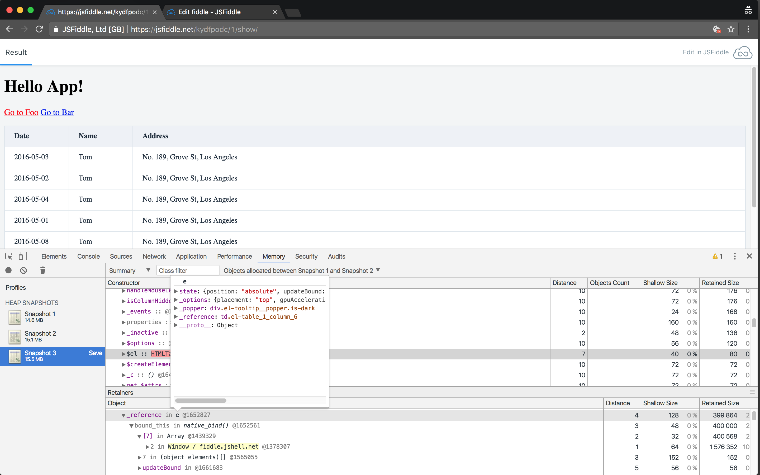 [Bug Report] Memory leak on route change with a visible tooltip · Issue #7715 · ElemeFE/element ...