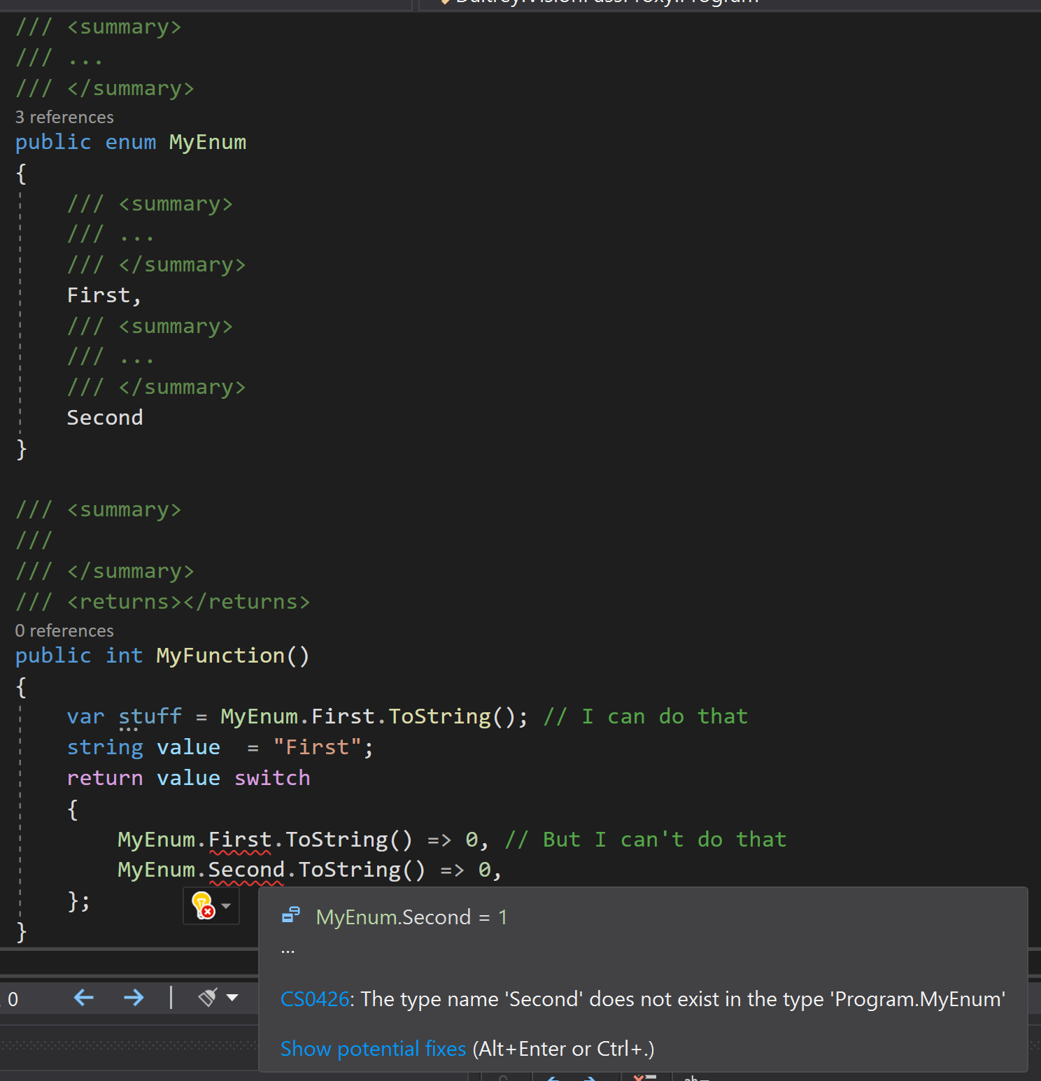 Incorrect Intellisense Message For Non Constant Case In A Switch · Issue 60876 · Dotnetroslyn