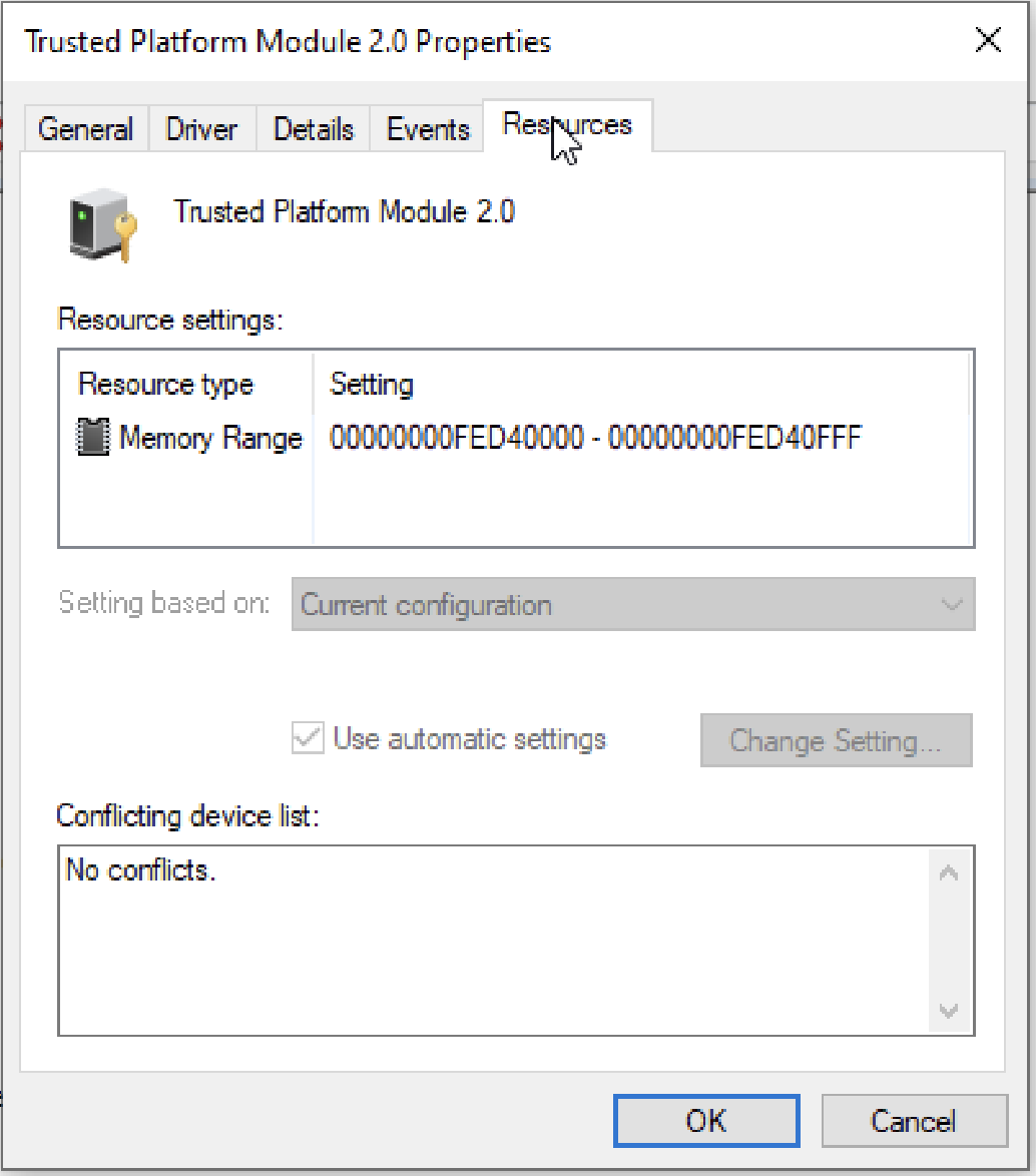 Trusted Platform Module 2.0 - This device cannot find enough free resources that it can use ...