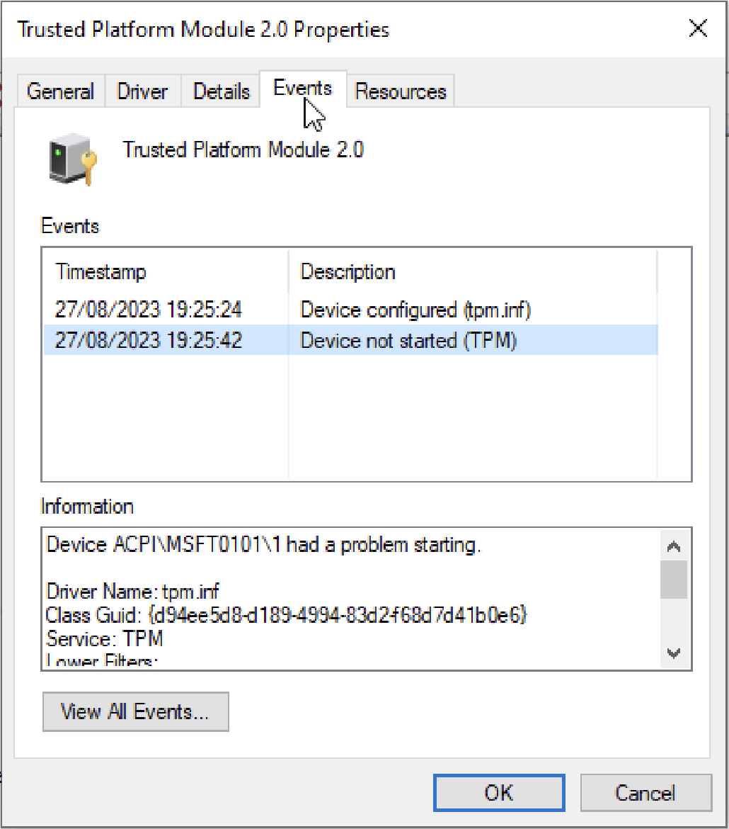 Trusted Platform Module 2.0 - This device cannot find enough free resources that it can use ...