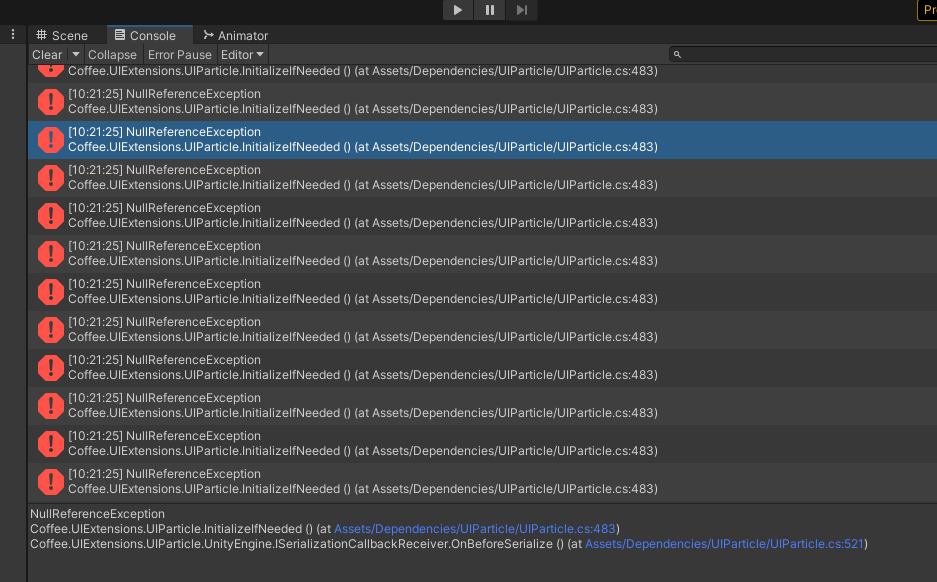 Version [3.3.13] Coffee.UIExtensions.UIParticle.InitializeIfNeeded () (at Assets/Dependencies ...
