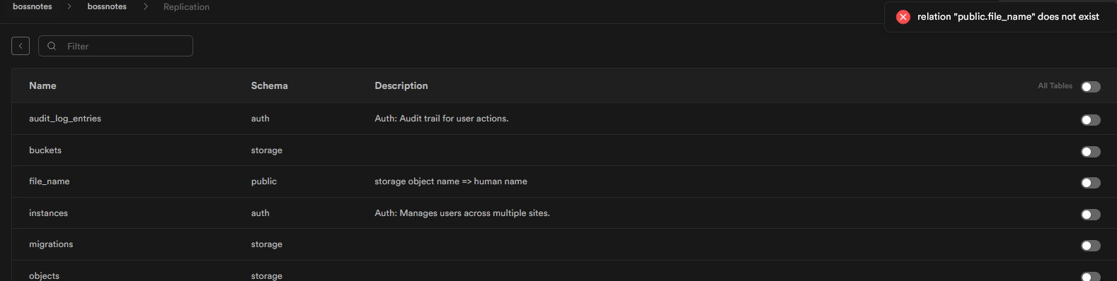 Unable to enable replication for individual tables · Issue #2123 · supabase/supabase · GitHub