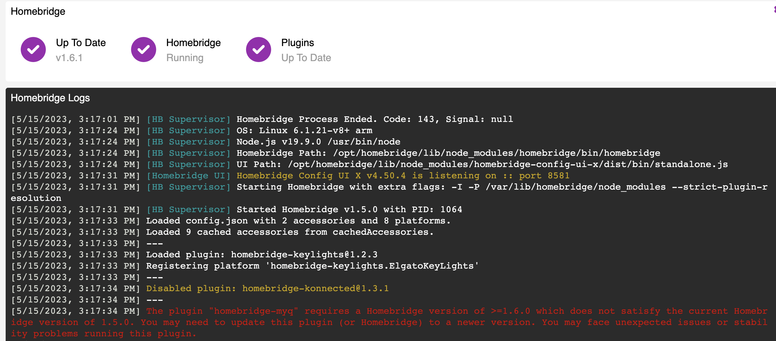 Updated Homebridge; UX says 1.6.1, logs say 1.5.0 · Issue #3368 · homebridge/homebridge · GitHub