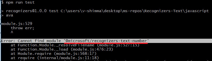 Javascript Ava Test Not Running Due To Missing Recognizers Text Number Module · Issue 335 
