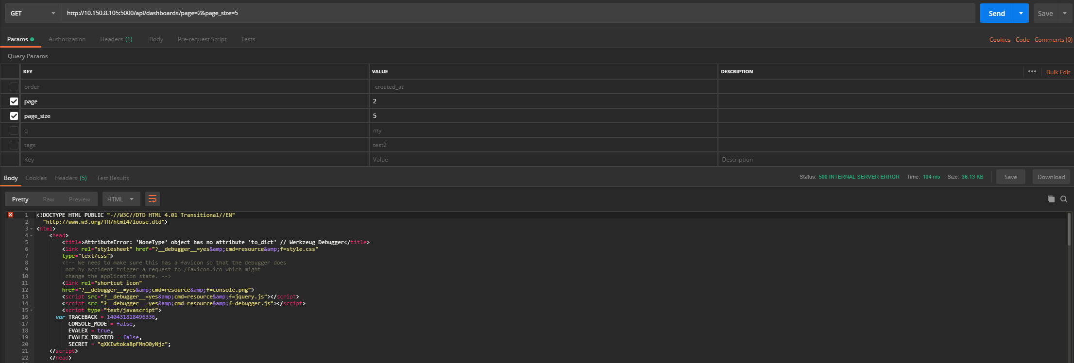 Dashboard list resource restful api returning error when using page and page_size · Issue #3694 ...
