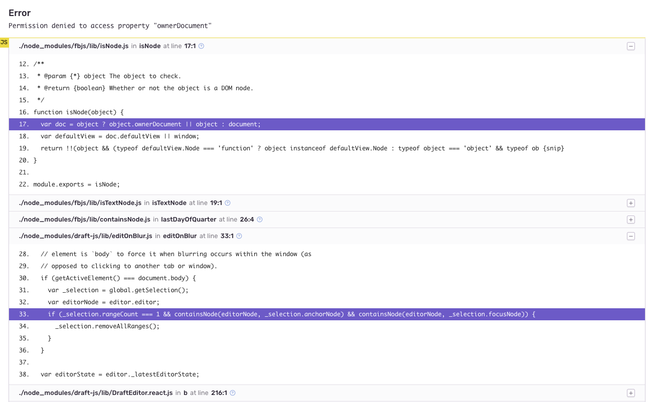 Permission denied to access property "nodeType" in getDraftEditorSelectionWithNodes() · Issue ...