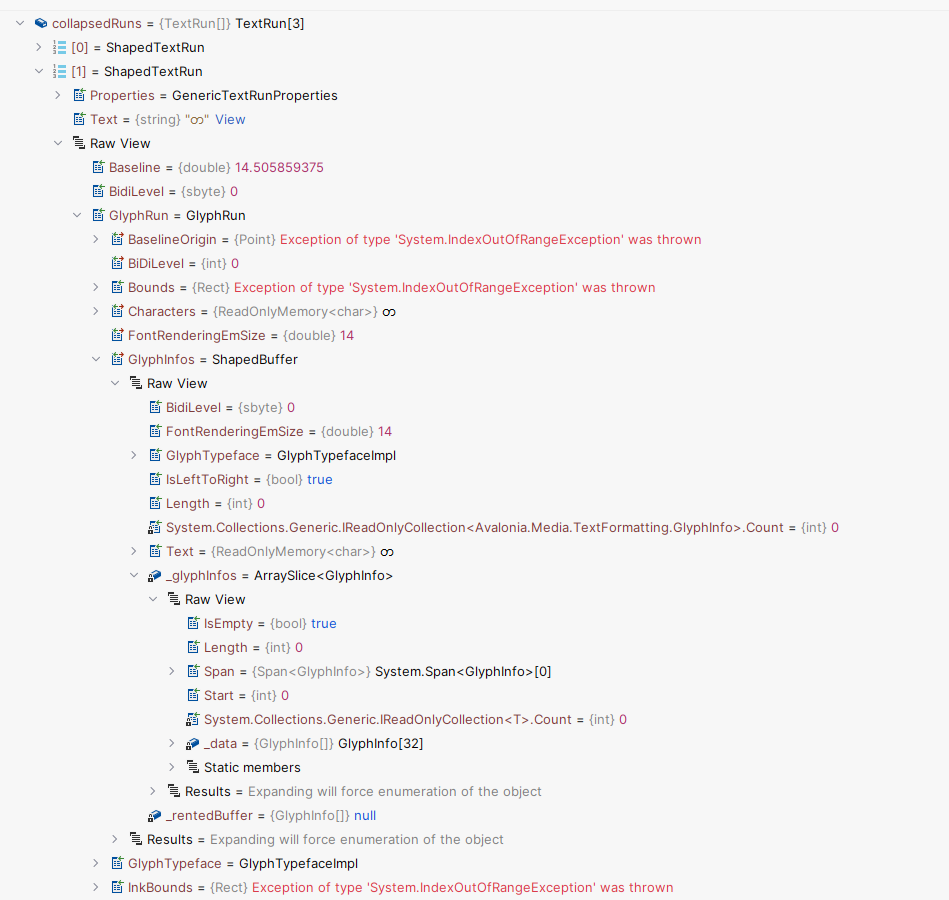 CreateGlyphRunMetrics() raises System.IndexOutOfRangException · Issue #13278 · AvaloniaUI ...