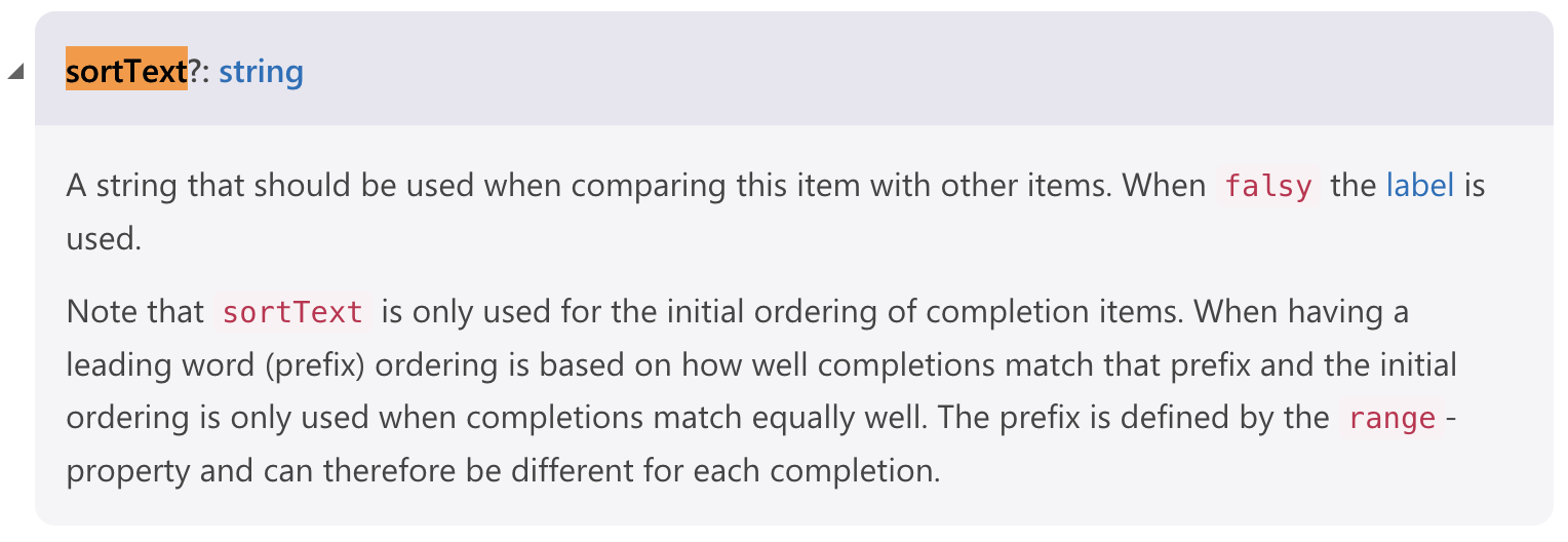 [VS Code extension API] CompletionItem sortText support numbers ? · Issue #154330 · microsoft ...