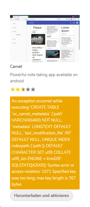 Error while installing · Issue #38 · CarnetApp/CarnetNextcloud · GitHub
