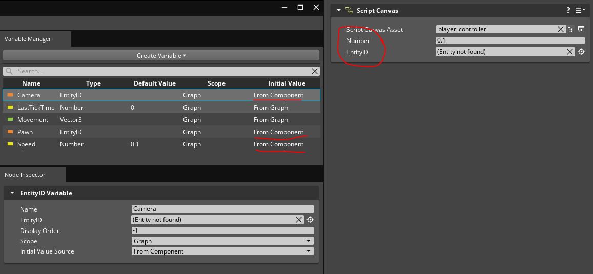 [CRITICAL] Script Canvas: Variables marked as 'From Component' display the variable type in the ...