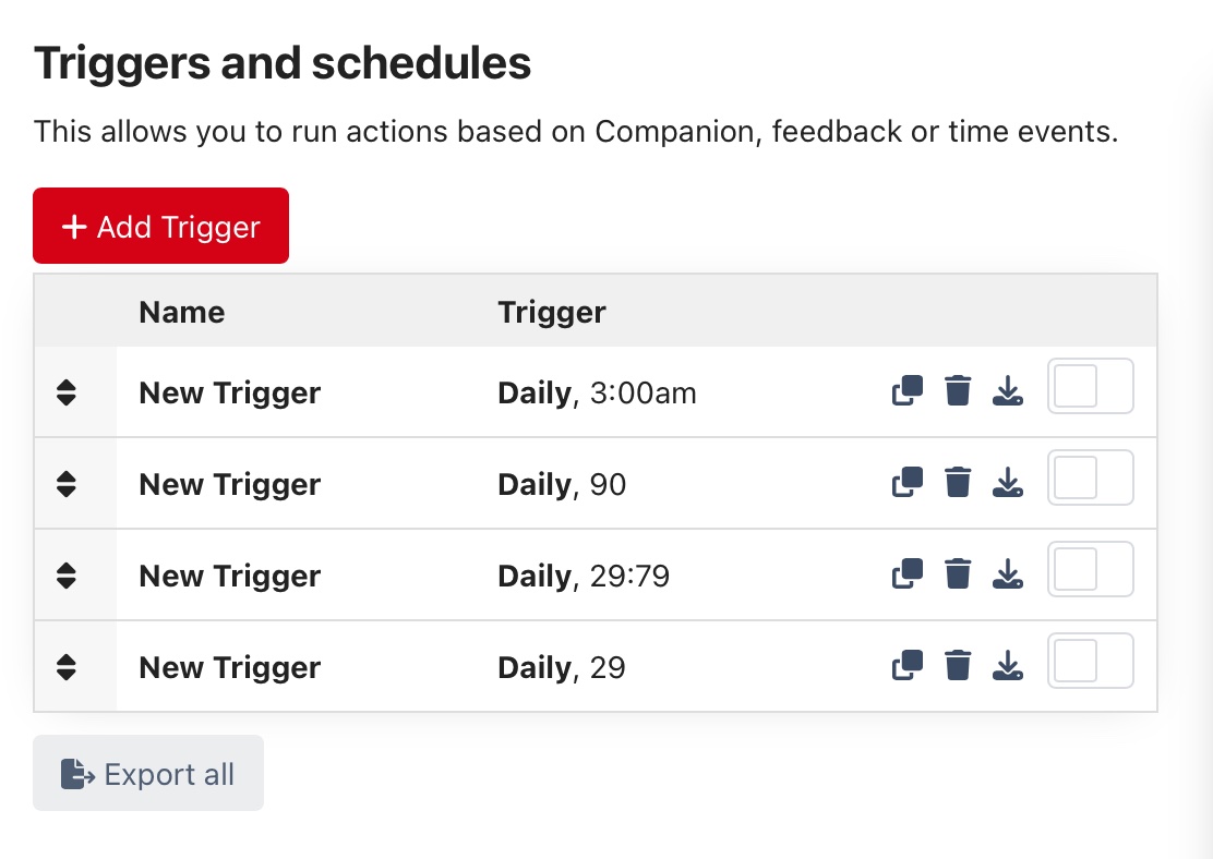 [bug] Time Trigger Value Validation · Issue 2544 · Bitfocus Companion · Github