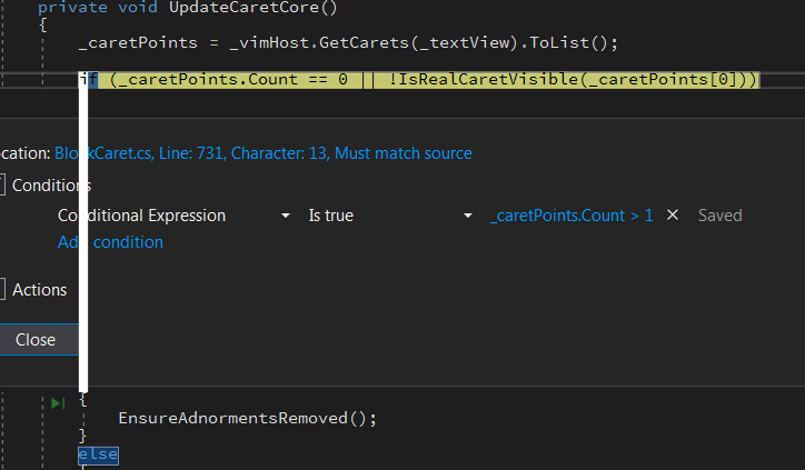 Giant caret with inline breakpoint conditions dialog · Issue #2649 · VsVim/VsVim · GitHub