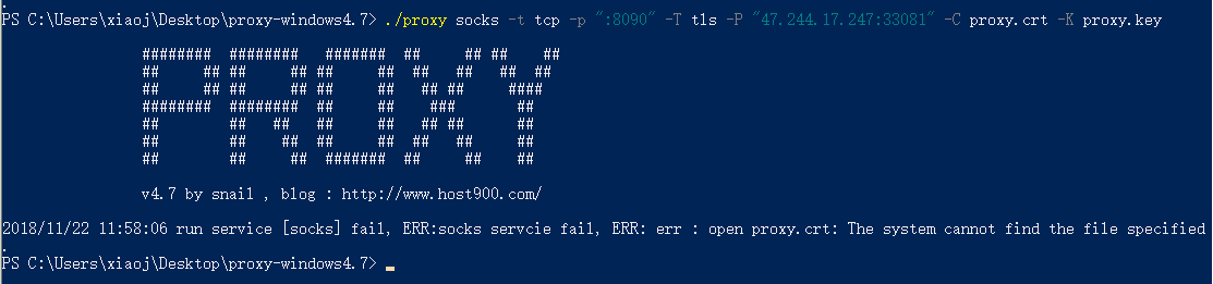 run service [socks] fail, ERR:socks servcie fail, ERR: err : open proxy ...