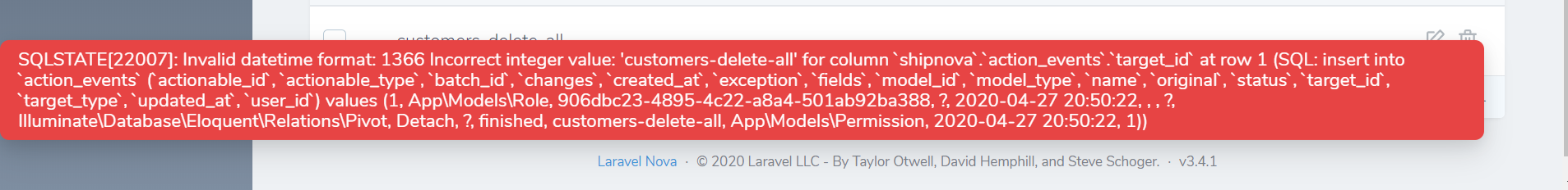 fail to register action_event when primary key of a model is not integer · Issue #2553 · laravel ...