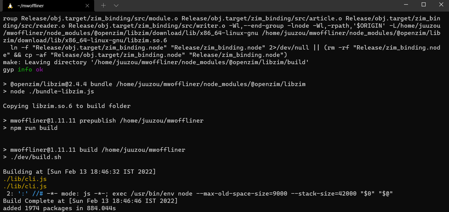 Running mwoffliner on WSL · Issue #1590 · openzim/mwoffliner · GitHub