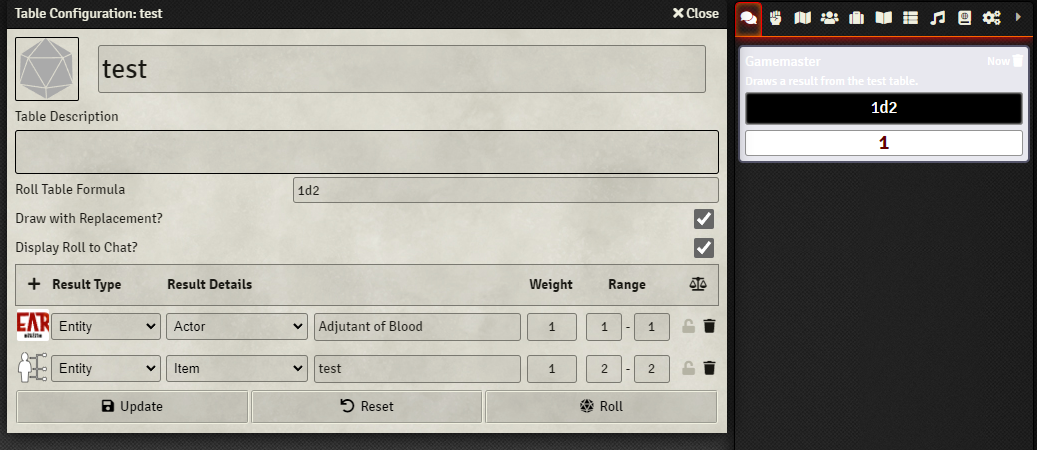 Rollable Tables only output the roll amount · Issue #9 · hitcherland/FoundryVTT-Heart · GitHub