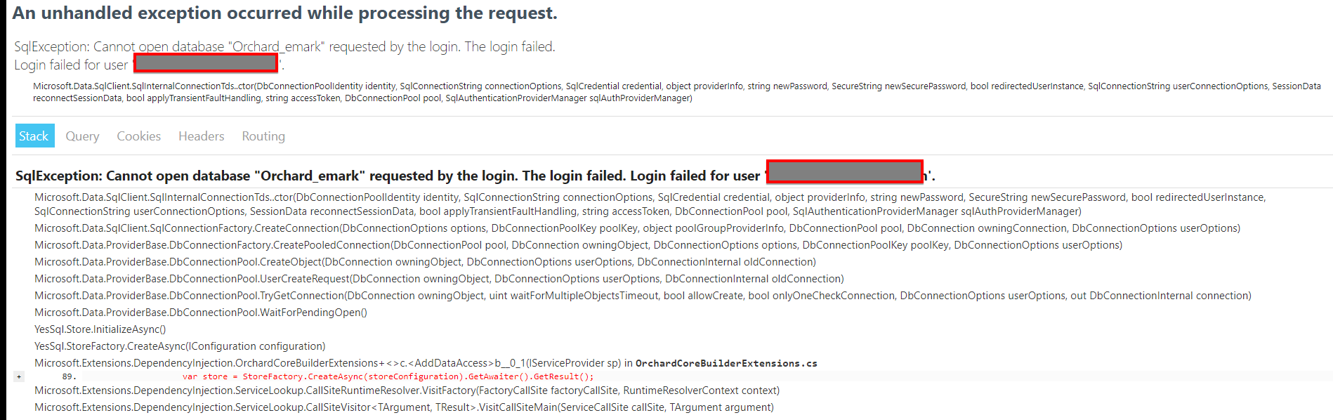 SqlException: Cannot open database "XXXX" requested by the login · Issue #4834 · OrchardCMS ...