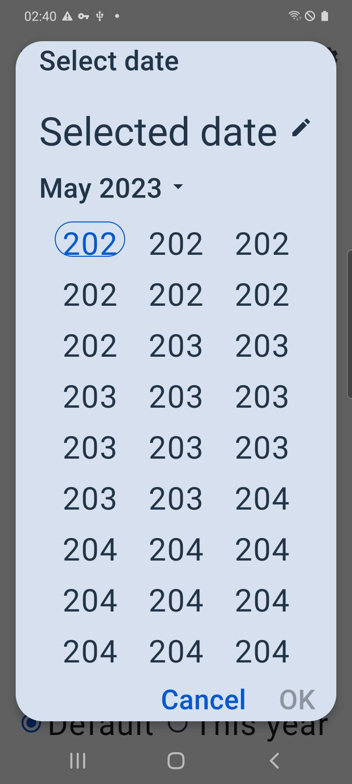 [DatePicker] [A11y] List of years unreadable when setting font size to largest on some devices ...