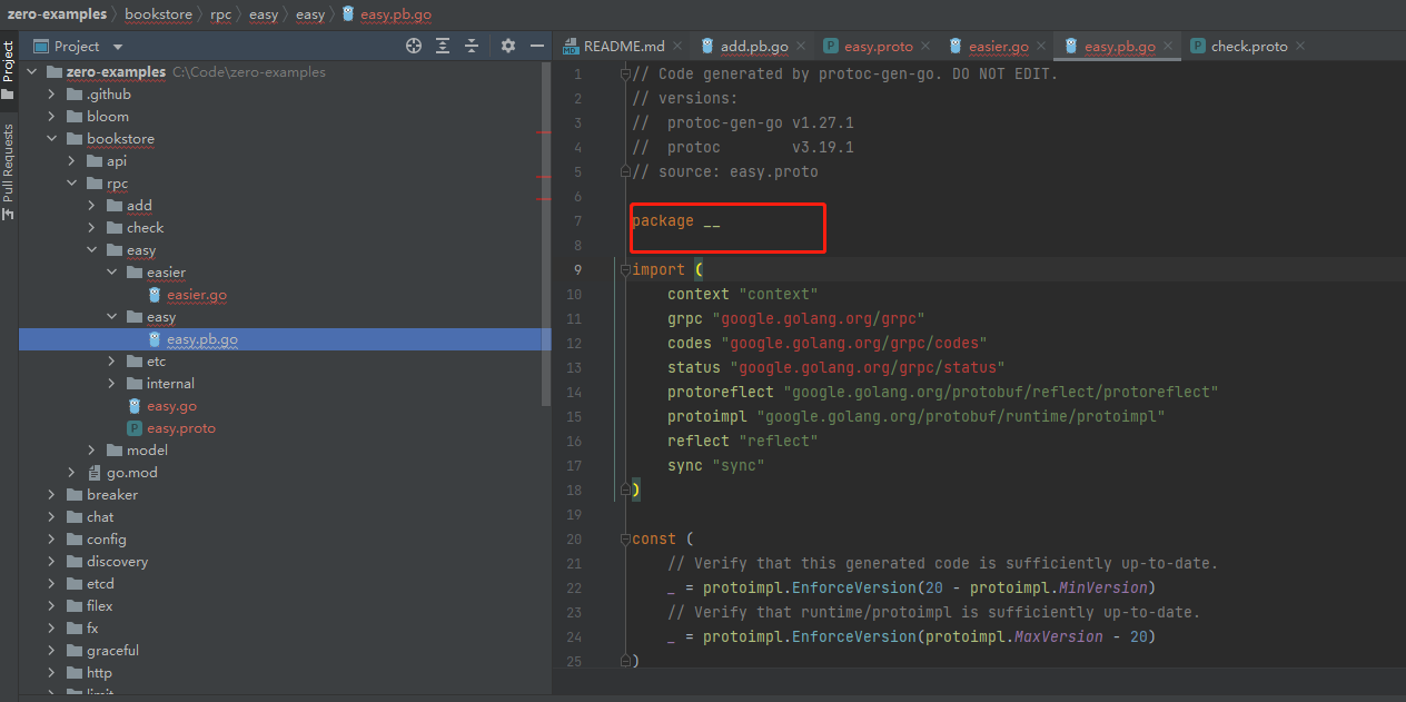 在example项目中生成 rpc 为啥包名是 __ · Issue #1308 · zeromicro/go-zero · GitHub