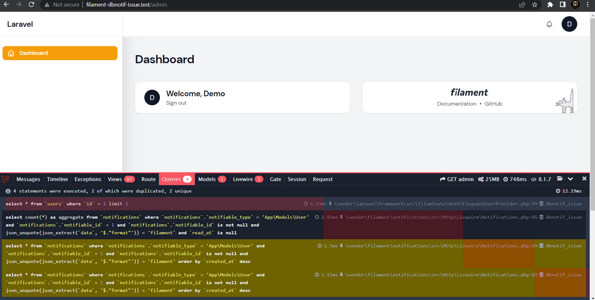 Duplicate database notification query · Issue #4310 · filamentphp ... Duplicate database notification query · Issue #4310 · filamentphp ...