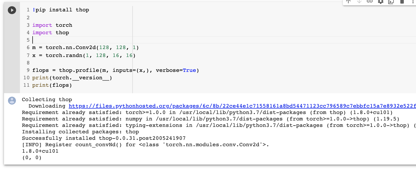 PyTorch 1.8.0 thop with nn.Conv2d() showing 0 FLOPS bug · Issue #119 · Lyken17/pytorch-OpCounter ...