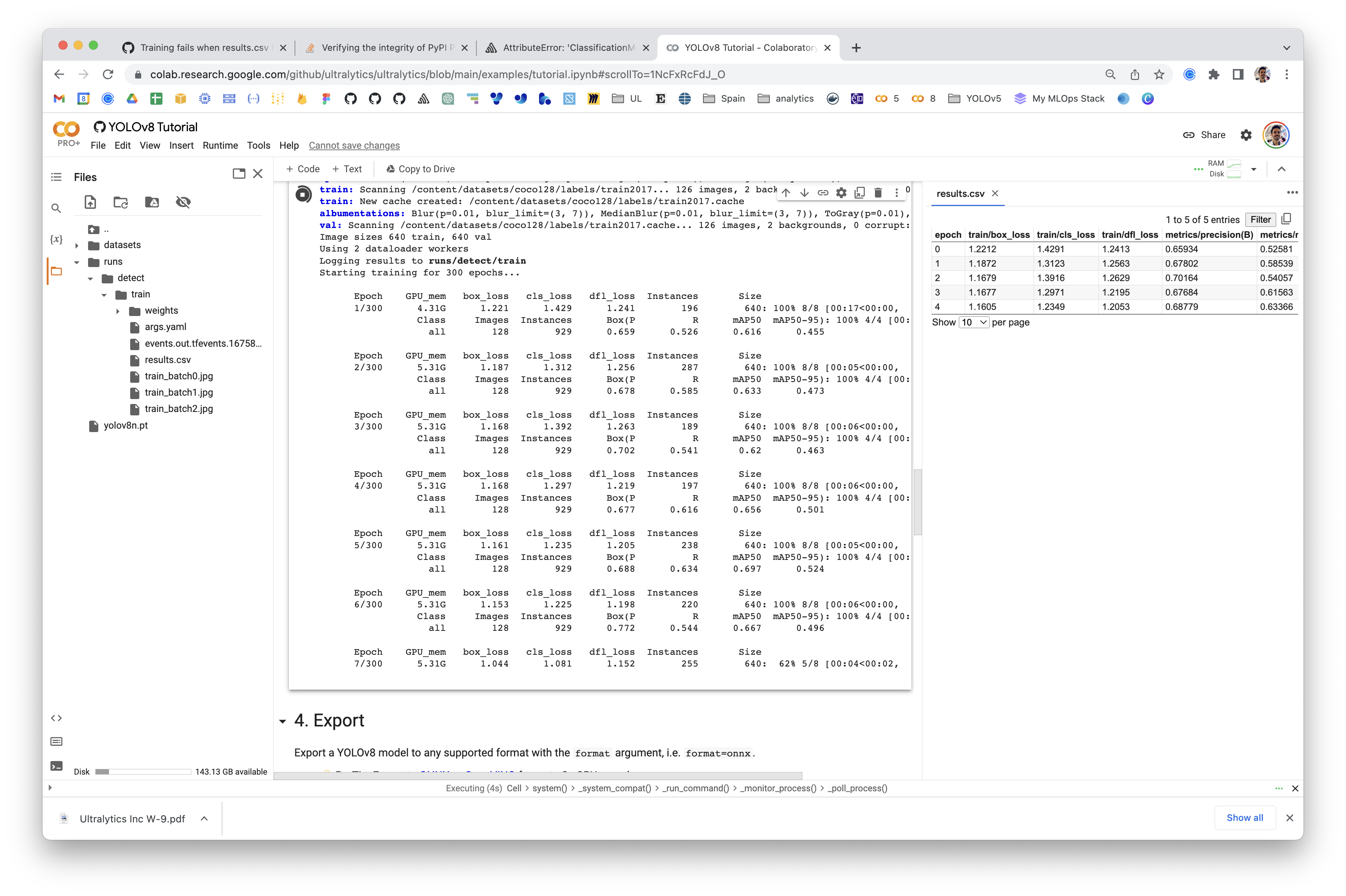 Training fails when results.csv file is open · Issue #862 · ultralytics/ultralytics · GitHub