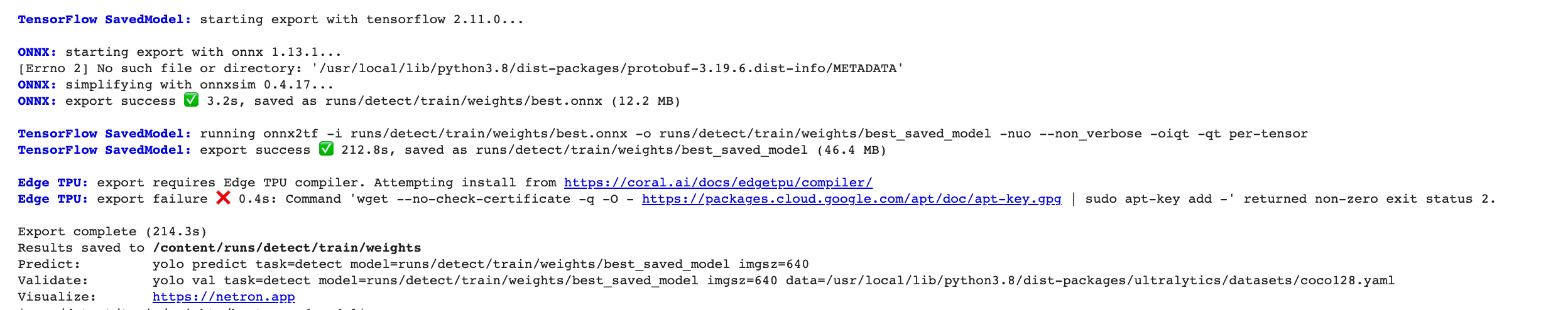 Tflite and edgetpu exports fail on TensorFlow SavedModel · Issue #1185 · ultralytics/ultralytics ...