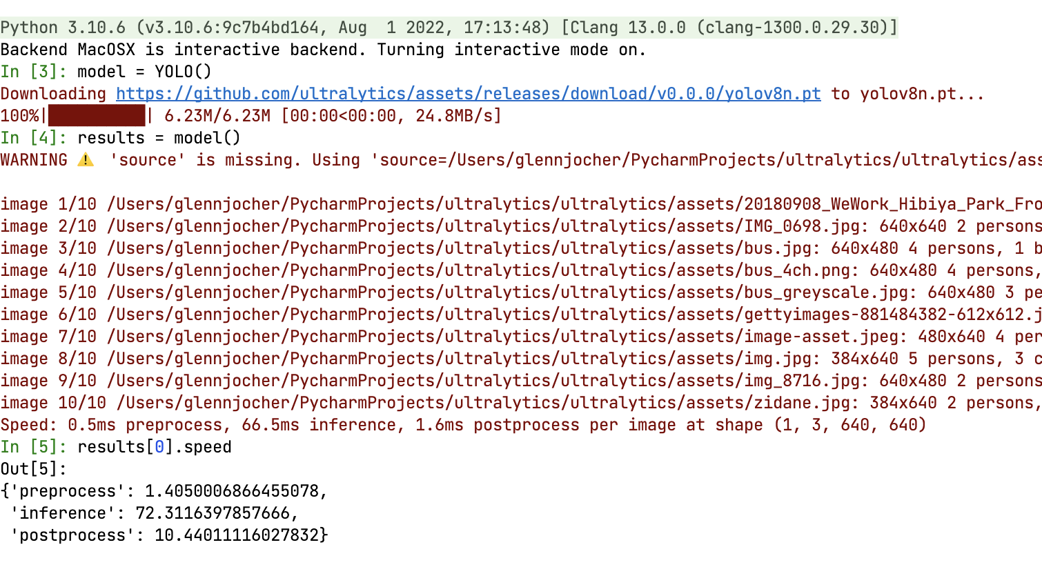 Accessing individual prediction speeds · Issue #1905 · ultralytics/ultralytics · GitHub