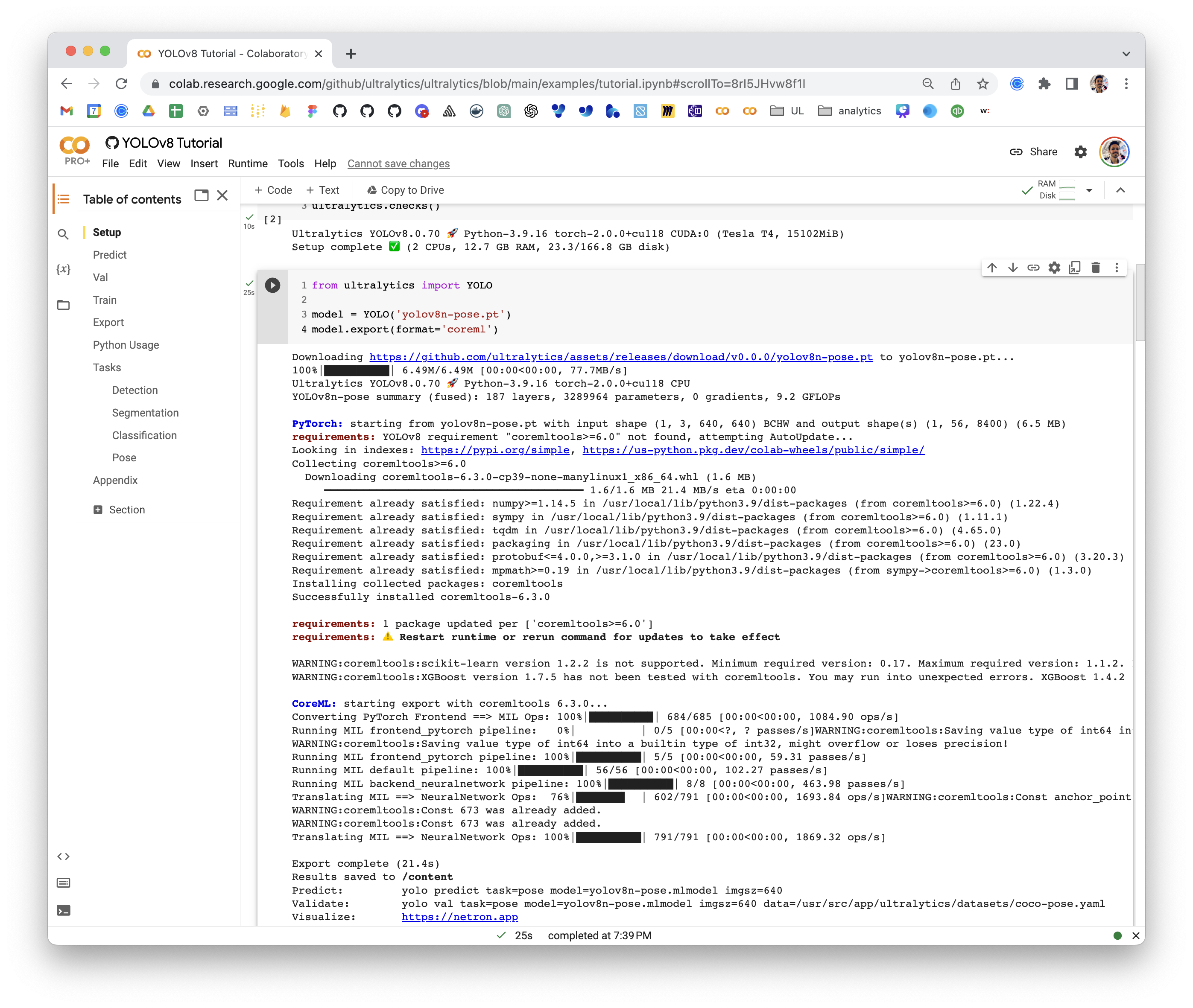 Pose Coreml export error · Issue #1908 · ultralytics/ultralytics · GitHub