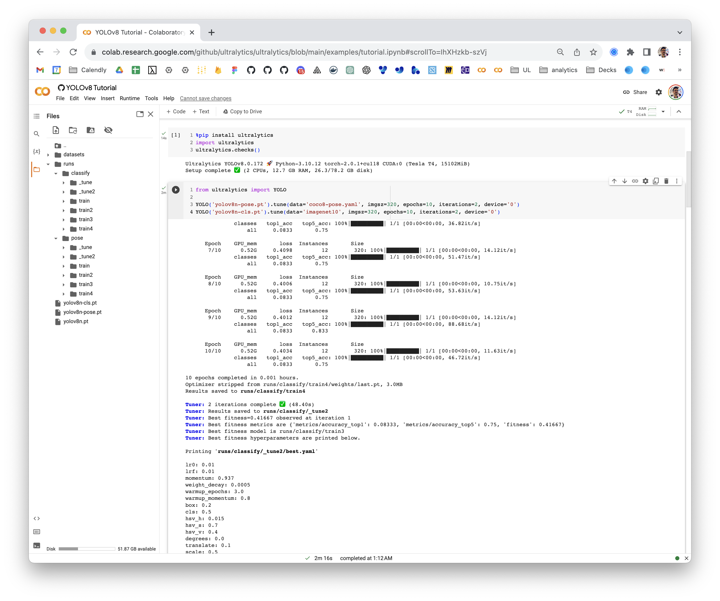 Tune broken for classification models · Issue #4767 · ultralytics/ultralytics · GitHub
