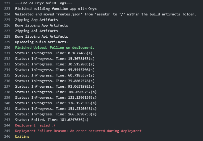 Deployments are failing due to 'An error occurred during deployment ...