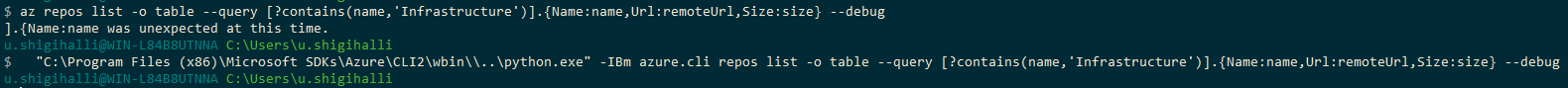 Bug Unable To Use Contains Query For Repos · Issue 446 · Azureazure Devops Cli Extension 