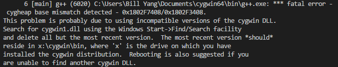 compiler error : cygheap base mismatch detected · Issue #1548 · microsoft/vscode-cpptools · GitHub