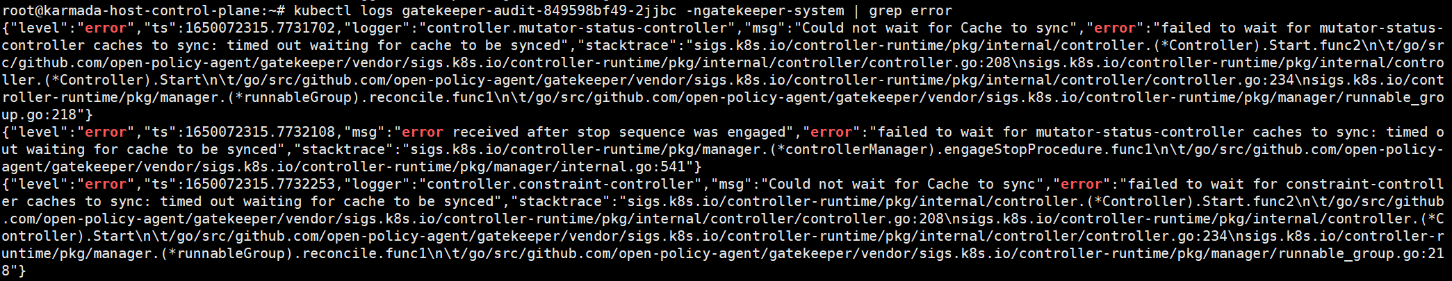 gatekeeper audit and controller-manager use custom kubeconfig but crash · Issue #1998 · open ...