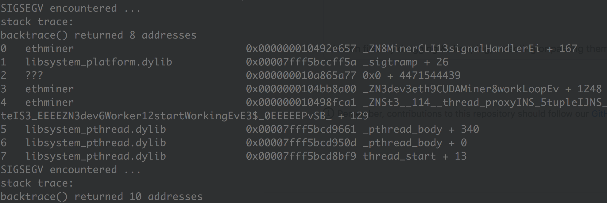 Ethminer on Macos don't runs for a SIGSEGV error - any options? · Issue #2020 · ethereum-mining ...