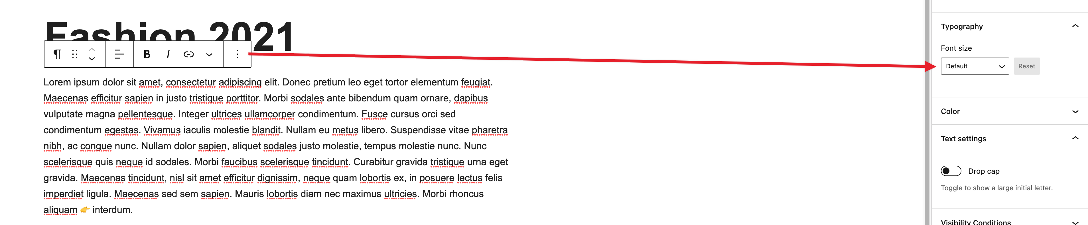 The custom font size field was removed from paragraphs in WP Editor · Issue #3173 · Codeinwp ...
