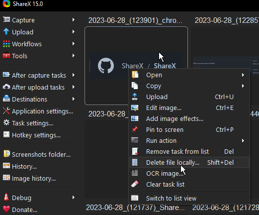 FEATURE REQUEST: delete images from history view · Issue #6964 · ShareX/ShareX · GitHub