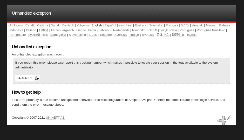 Unhandled exception · Issue #1618 · simplesamlphp/simplesamlphp · GitHub