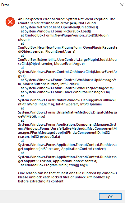 Debugging plugin: System.Net.WebException · Issue #885 · MscrmTools/XrmToolBox · GitHub