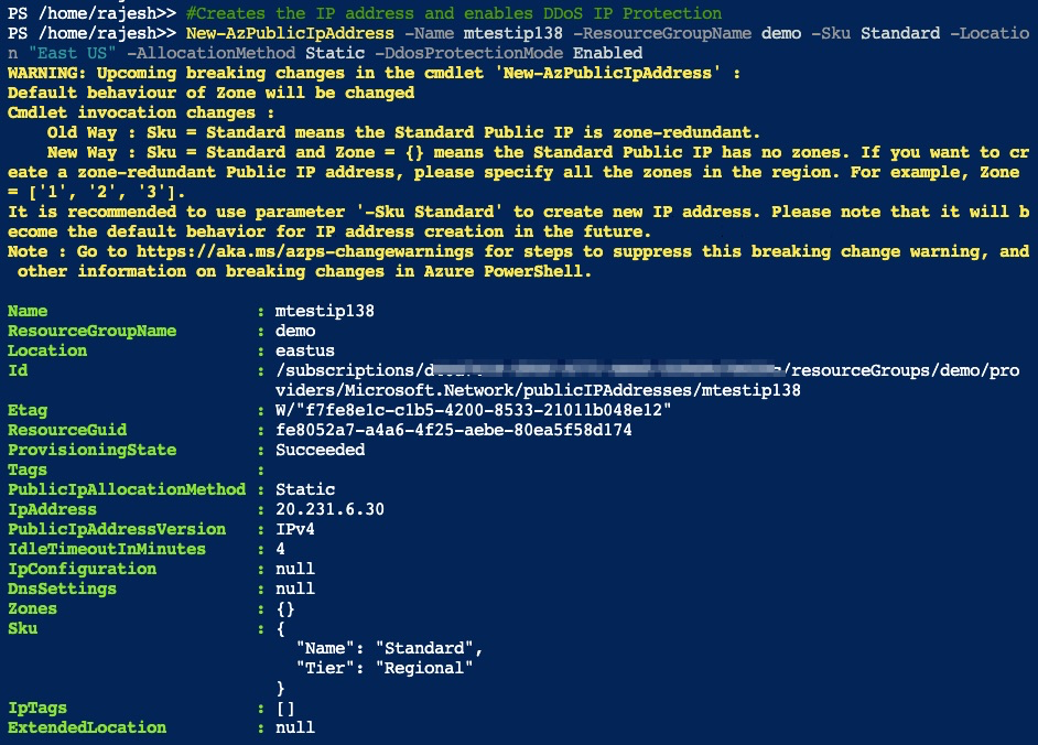 Table azure_public_ip > DDoS protection columns returns 'null' even if DDoS protection is ...