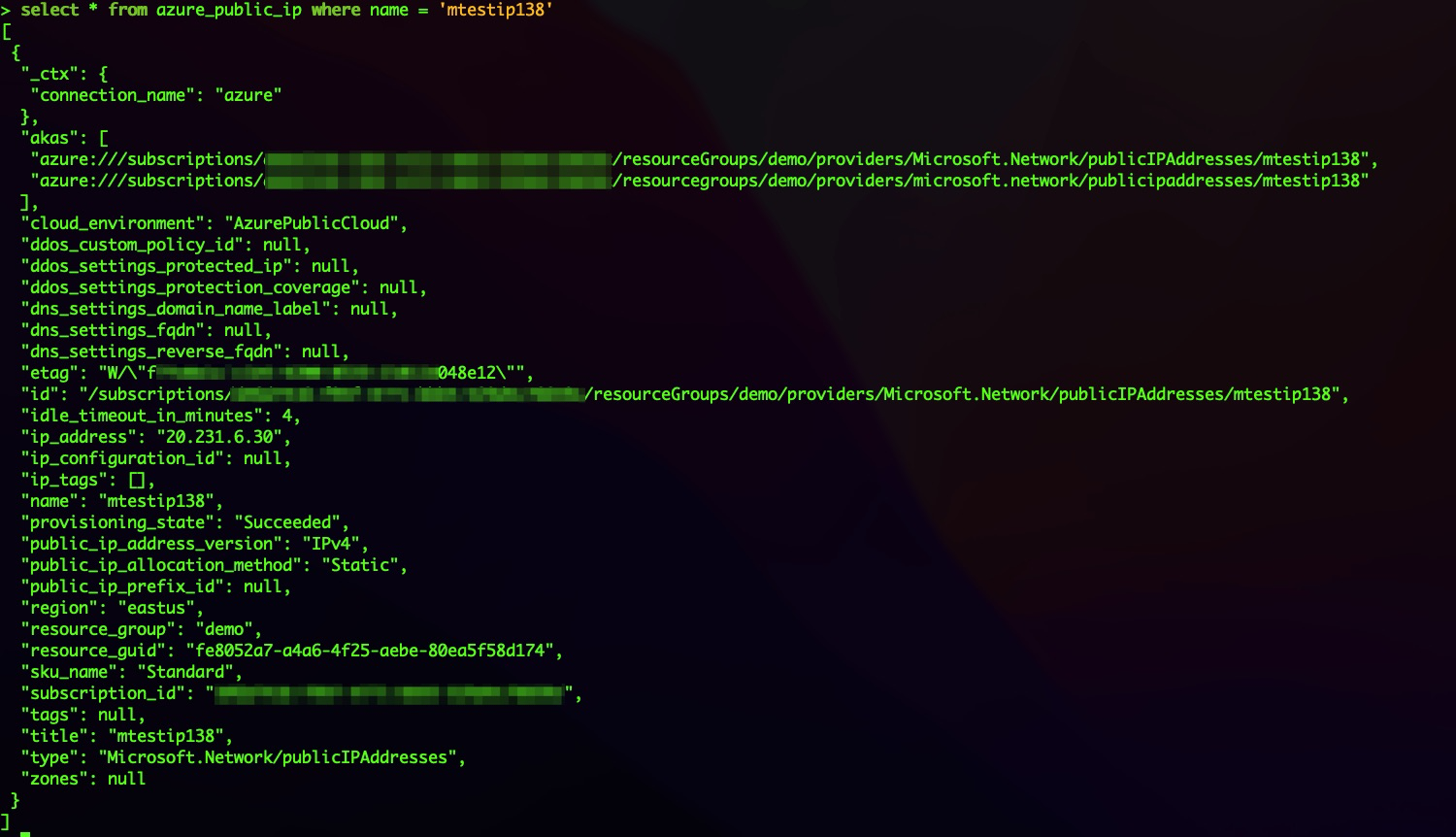 Table azure_public_ip > DDoS protection columns returns 'null' even if DDoS protection is ...